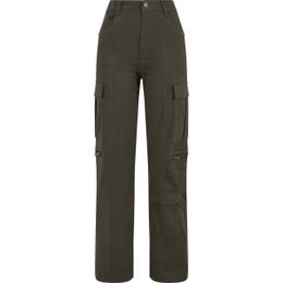Stoffhose Urban Classics "Urban Classics Ladies Loose Utility Stretch Twill Pants", Damen, Gr. 27, Normalgr&ouml;&szlig;en, schwarzolive, 98% Baumwolle, 2% Elasthan, unifarben, normal, Hosen Stoffhose