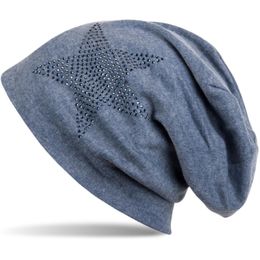 Beanie styleBREAKER "Warme Beanie M&uuml;tze mit Strass Stern", Herren, blau (jeansblau, blau), Obermaterial: 50% Viskose CV. 50% Baumwolle CO., Modisch, M&uuml;tzen Beanie