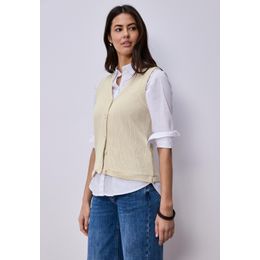 Kurzweste Street One, Herren, Gr. 42, smoke beige, Stoff, 49% Polyester, 41% Baumwolle, 10% Viskose, unifarben, normal normal, V-Ausschnitt, Westen, mit Knopfleiste