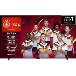 TCL QLED-Fernseher "98P81KX1", Energieeffizienz: E (A-G), schwarz, 98 &Prime;, Fernseher, 144Hz, Multi-HDR, Dolby Vision, Game Master, Smart TV, Apple TV, ONKYO, Topseller