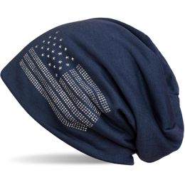 Beanie styleBREAKER "Beanie mit USA Flagge aus Strass", Herren, blau (midnight, blau, dunkelblau), Obermaterial: 50% Viskose CV. 50% Polyester PES., Modisch, M&uuml;tzen Beanie