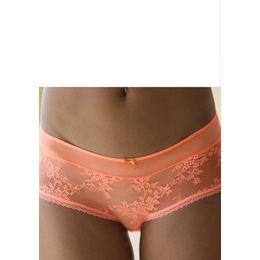 Panty Lascana, Damen, Gr. 32/34, orange (neon pfirsich), Spitze, Obermaterial: 88% Polyamid, 12% Elasthan, Unterhosen Panty, aus floraler Jacquardspitze