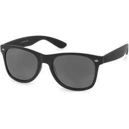 Wayfarer styleBREAKER "Nerd Sonnenbrille mit Rechteckigen Gl&auml;sern", Damen, grau (gestell schwarz glanz, glas dunkelgrau), Modisch, Sonnenbrillen