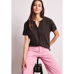 Blusenshirt Street One, Damen, Gr. 34, espresso braun, Jersey, Obermaterial: 95% Viskose, 5% Elasthan, unifarben, normal h&uuml;ftbedeckend, Rundhals, abgesteppte Kante, Shirts Blusenshirt, Sommershirt im Tunika-Look