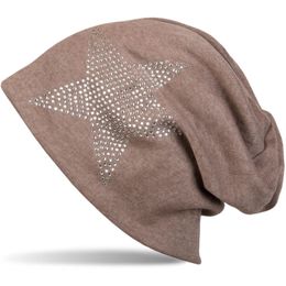 Beanie styleBREAKER "Warme Beanie M&uuml;tze mit Strass Stern", Herren, braun, Obermaterial: 50% Viskose CV. 50% Baumwolle CO., Modisch, M&uuml;tzen Beanie