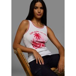 Tanktop Kangaroos, Damen, Gr. 52/54, wei&szlig; (wei&szlig;, rot), Rippware, Obermaterial: 100% Baumwolle, bedruckt, unifarben mit Farbeinsatz, bequem h&uuml;ftlang, Rundhals, Tops Tanktop, mit collem Sommer-Logo-Print, Topseller