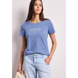 Kurzarmshirt Street One, Damen, Gr. 38, drift blau, Jersey, Obermaterial: 100% Baumwolle, bedruckt, normal h&uuml;ftbedeckend, Rundhals, abgesteppte Kante, Shirts, Sommershirt mit Print