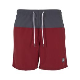Badeshorts Urban Classics "Urban Classics Herren Block Swim Shorts", Herren, Gr. S, US-Gr&ouml;&szlig;en, brickrot, schwarzshadow, 100% Polyamid, Badehosen Badeshorts