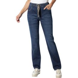 Damen Schlupfjeans mit Bindeband im Leo-Dessin blue-stone-washed, Gr&ouml;&szlig;e 56