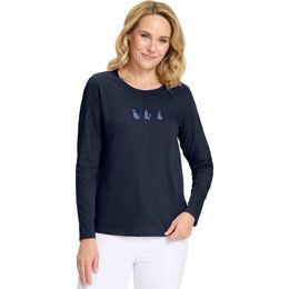 Damen Rundhalsshirt mit Katzen-Motiv marine-bleu, Gr&ouml;&szlig;e 54