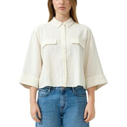Hemdbluse QS, Damen, Gr. 36, ecru, Web, Obermaterial: 72% Viskose, 28% Leinen, unifarben, l&auml;ssig geschnitten h&uuml;ftbedeckend, Rundhals, B&uuml;ndchen, Blusen Hemdbluse, mit Hemdkragen und 3/4-Arm