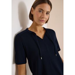 Kurzarmbluse Cecil, Damen, Gr. L (42), universal blau, Stoff, 60% Viskose, 40% Polyester, unifarben, normal normal, Rundhals, abgesteppt, Blusen, aus softem Materialmix