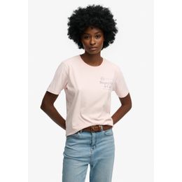 Print-Shirt Superdry "LUXE CASUAL RLXD TEE", Damen, Gr. XL, chalk pink, Single Jersey, Obermaterial: 100% Baumwolle, bedruckt, relaxed fit normal, Rundhals, Shirts