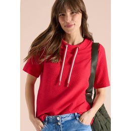 T-Shirt Cecil, Damen, Gr. L (42), glazed apple rot, Jersey, Obermaterial: 52% Polyester, 45% Baumwolle, 3% Elasthan, Strukturmuster, unifarben, regular fit normal, Rundhals, Shirts T-Shirt, mit Tunnelzug