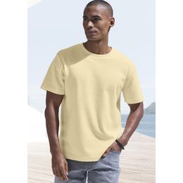 T-Shirt John Devin "mit Struktur", Herren, Gr. L, gelb, Jersey, Obermaterial: 60% Baumwolle, 40% Polyester, unifarben, regular fit, Rundhals, abgesteppte Kante, Shirts T-Shirt, Rundhalsshirt mit Struktur aus Baumwoll-Mix