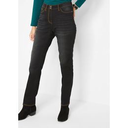 bonprix Straight-Jeans Mid Waist Thermo mit Bequembund, schwarz, Gr.54, Thermojeans mit geradem Bein, elastischem Einsatz im Bund und Push-up-Effekt, innen leicht angeraut, 70% Baumwolle