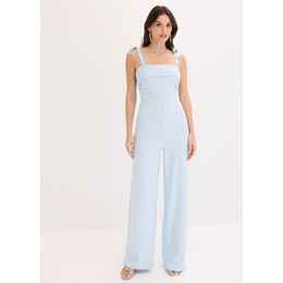 bonprix Jumpsuit mit Schleifen-Tr&auml;gern, blau, Gr.48, femininer Jumpsuit aus festem Jersey-Material mit Tr&auml;gern zum Binden auf der Schulter, aus Punto di Roma,Viskose