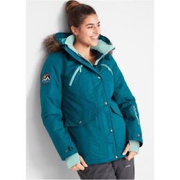 bonprix wasserdichte Funktions-Jacke, petrol, Gr.38, Praktische Regenjacke mit abnehmbarer Kapuze sowie abnehmbarem Fellimitat und verschlie&szlig;baren Taschen