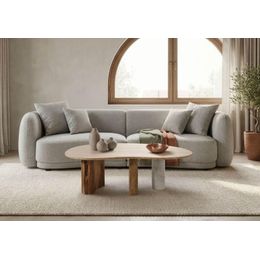 Couchtisch Sheesham 100x65x31 natur sandgestrahlt lackiert / Marmor wei&szlig; ORGANIC COLLECTION #31