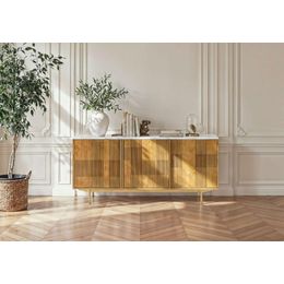 Sideboard Mango 180x40x80 hellbraun ge&ouml;lt / Marmor wei&szlig; MIAMI #100