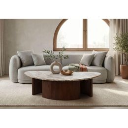 Couchtisch Akazie 130x65x31 braun lackiert / Marmor beige ORGANIC COLLECTION #34
