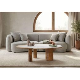 Couchtisch Sheesham 120x70x35 natur sandgestrahlt lackiert / Marmor wei&szlig; ORGANIC COLLECTION #30