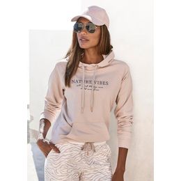Lascana Hoodie nougat Gr. 36/38 f&uuml;r Damen. Mit Schriftzug, Print, Bindeb&auml;nder. Bequem. Nachhaltig.