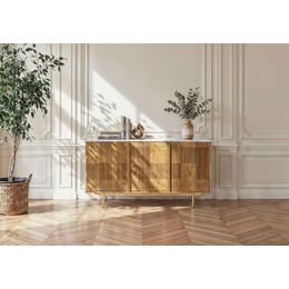 Sideboard Mango 150x40x80 hellbraun ge&ouml;lt / Marmor wei&szlig; MIAMI #101