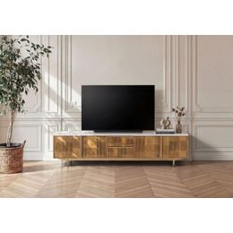 TV-Board Mango 200x40x50 hellbraun ge&ouml;lt / Marmor wei&szlig; MIAMI #105