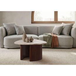 Couchtisch Akazie 65x65x41 braun lackiert / Marmor beige ORGANIC COLLECTION #36