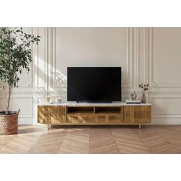 TV-Board Mango 220x40x50 hellbraun ge&ouml;lt / Marmor wei&szlig; MIAMI #106