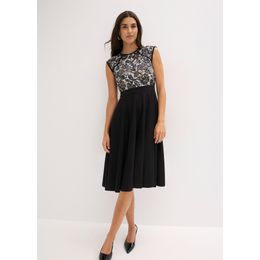 bonprix Midikleid mit Spitze, schwarz, Gr.40/42 (M), Romantisch und feminin: Midikleid mit Rock aus Punto di Roma Material und Spitze im Oberteil.