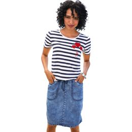 Heine Damen Shirt mit Applikation marine-ecru-geringelt Gr&ouml;&szlig;e 36