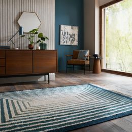 Teppich FLAIR RUGS "BOUCLE WOOL FRAME", blau, B:140cm H:0mm L:200cm, Oberfl&auml;che: 74% Wolle, 26% Synthetik. R&uuml;ckseite: 74% Wolle, 26% Synthetik, Teppiche, Teppich