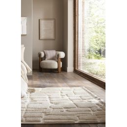 Teppich FLAIR RUGS "ESRA COBBLED", creme, B:200cm H:20mm L:300cm, Wolle, Teppiche, Teppich, Woll Border Teppich, mit Muschelsaumkante