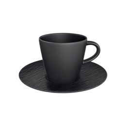 Villeroy & Boch Tasse VILLEROY & BOCH "Kaffeetasse mit Untertasse Manufacture Rock 150 ml / &oslash; 15,4 cm schwarz", schwarz, 2 tlg., Porzellan, Trinkgef&auml;&szlig;e, Tasse