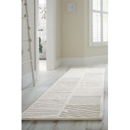Teppich FLAIR RUGS "SCULPTURED BLOCKS", wei&szlig;, B:80cm H:14mm L:300cm, Oberfl&auml;che: 67% Wolle, 33% Polyester. R&uuml;ckseite: 47% Baumwolle, 32% Polyester, 21% Viskose, Teppiche, Teppich