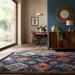 Teppich FLAIR RUGS "JAKOB SHAGGY", marineblau, B:200cm H:30mm L:300cm, Oberfl&auml;che: 100% Polyester. R&uuml;ckseite: 45% Baumwolle, 29% Synthetik, 26% Polyester, Teppiche, Teppich