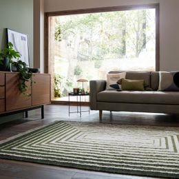 Teppich FLAIR RUGS "BOUCLE WOOL FRAME", gr&uuml;n, B:140cm H:0mm L:200cm, Oberfl&auml;che: 75% Wolle, 25% Synthetik. R&uuml;ckseite: 75% Wolle, 25% Synthetik, Teppiche, Teppich