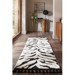 Teppich FLAIR RUGS "ESRA ZEBRA", monochrom, B:80cm H:20mm L:300cm, Oberfl&auml;che: 100% Polyester. R&uuml;ckseite: 41% Baumwolle, 32% Polyester, 27% Synthetik, Teppiche, Teppich