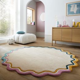 Teppich FLAIR RUGS "LEO SCALLOP BORDER", mehrfarbig, B:180cm H:8mm L:180cm, Oberfl&auml;che: 100% Wolle. R&uuml;ckseite: 100% Baumwolle, Teppiche, Teppich