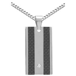 Kette mit Anh&auml;nger Firetti "Schmuck Geschenk Halskette Panzerkette Dog Tag", schwarz (edelstahlfarben, schwarz), Halsketten, Herren, Carbon Edelstahl, L: 50, Carbon, Edelstahl, mit Carbon - mit Zirkonia (synth.)