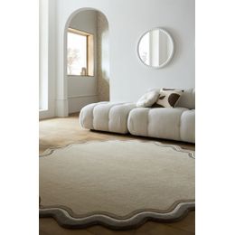 Teppich FLAIR RUGS "LEO SCALLOP BORDER", nat&uuml;rlich, B:180cm H:8mm L:180cm, Wolle, Teppiche, Teppich, Woll Border Teppich, mit Muschelsaumkante