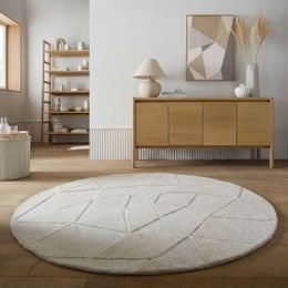 Teppich FLAIR RUGS "SHARD", nat&uuml;rlich, B:160cm H:10mm L:160cm, Wolle, Teppiche, Teppich, Hoch-Tief Effekt, Handgearbeitet