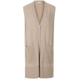 Peter Hahn - Long-Strickweste aus Schurwolle und Kaschmir, beige, Gr. 44 / L - Schurwolle