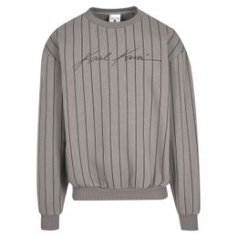 Rundhalspullover Karl Kani "Karl Kani Autograph Pinstripe Sweat Os Crewneck", Herren, Gr. L, grau, 70% Baumwolle, 30% Polyester, gestreift, oversize, Rundhals, Pullover Rundhalspullover