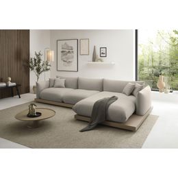 Ecksofa OTTO HOME "Kalix L-Form, 323 cm - OTTO. Verl&auml;ssliche Qualit&auml;t.", beige (taupe), B:323cm H:75cm T:165cm, Sofas, Ecksofa, Designsofa, auf Holzplateau, Strukturstoff, hoher Sitzkomfort
