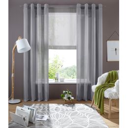 B&auml;ndchenrollo OTTO HOME "Xana" Gr. 1, grau, B:40cm H:60cm, Voile, Obermaterial: 100% Polyester, Raffrollos, B&auml;ndchenrollo, Raffung mittels Bindeb&auml;ndern