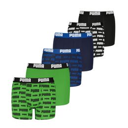 Boxershorts Puma "Puma BOYS EVERYDAY LOGO PRINT BOXERS 6P ECOM", Jungen, Gr. 122/128, gr&uuml;n, blau, schwarz, Obermaterial: 95% Baumwolle, 5% Elasthan, eng, Unterhosen, mit kontrastreichem Alloverprint