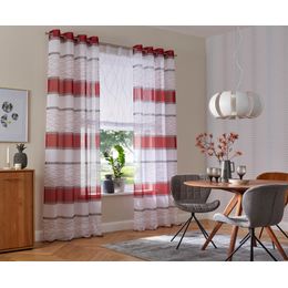 Gardine OTTO HOME "Jay" Gr. 4, rot, B:144cm H:245cm, Voile, Polyester, Gardinen, Gardine, Vorhang, 2-er Set, Fertiggardine, transparent, Querstreifen